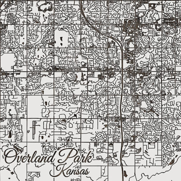 Overland Park, Kansas Wooden Map | Burnt Laser-Cut Wall Map