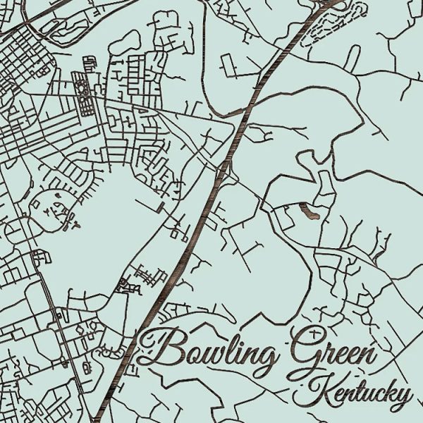 Bowling Green, Kentucky Wooden Map | Burnt Laser-Cut Wall Map