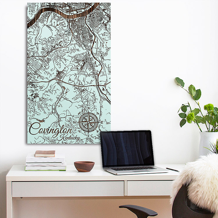 Covington, Kentucky Wooden Map | Burnt Laser-Cut Wall Map