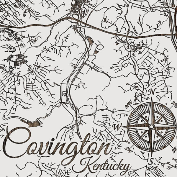 Covington, Kentucky Wooden Map | Burnt Laser-Cut Wall Map