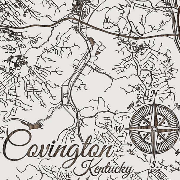 Covington, Kentucky Wooden Map | Burnt Laser-Cut Wall Map