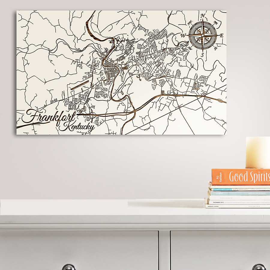 Frankfort, Kentucky Wooden Map | Burnt Laser-Cut Wall Map