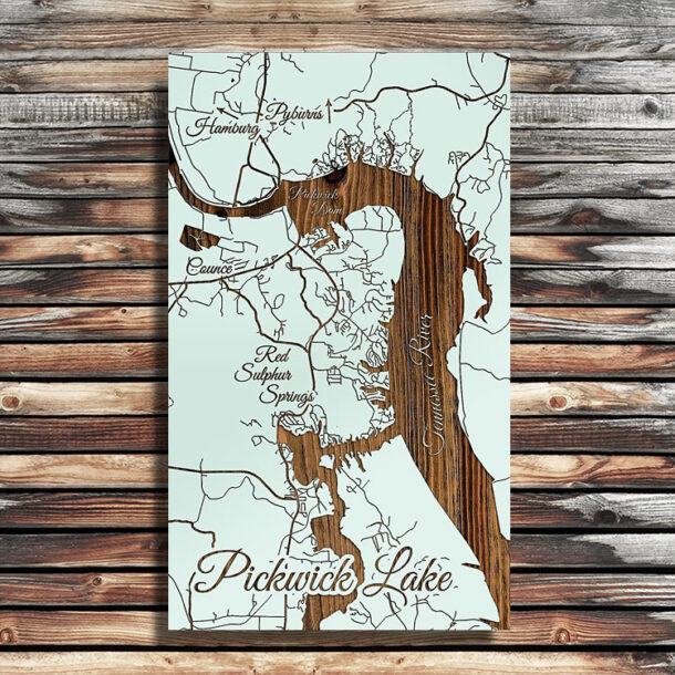 Pickwick Lake, Tennessee Wooden Map | Burnt Laser-Cut Wall Map