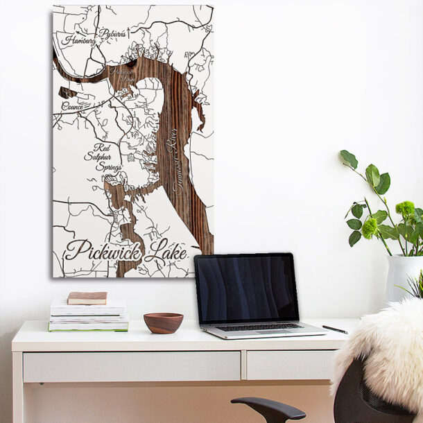 Pickwick Lake, Tennessee Wooden Map | Burnt Laser-Cut Wall Map