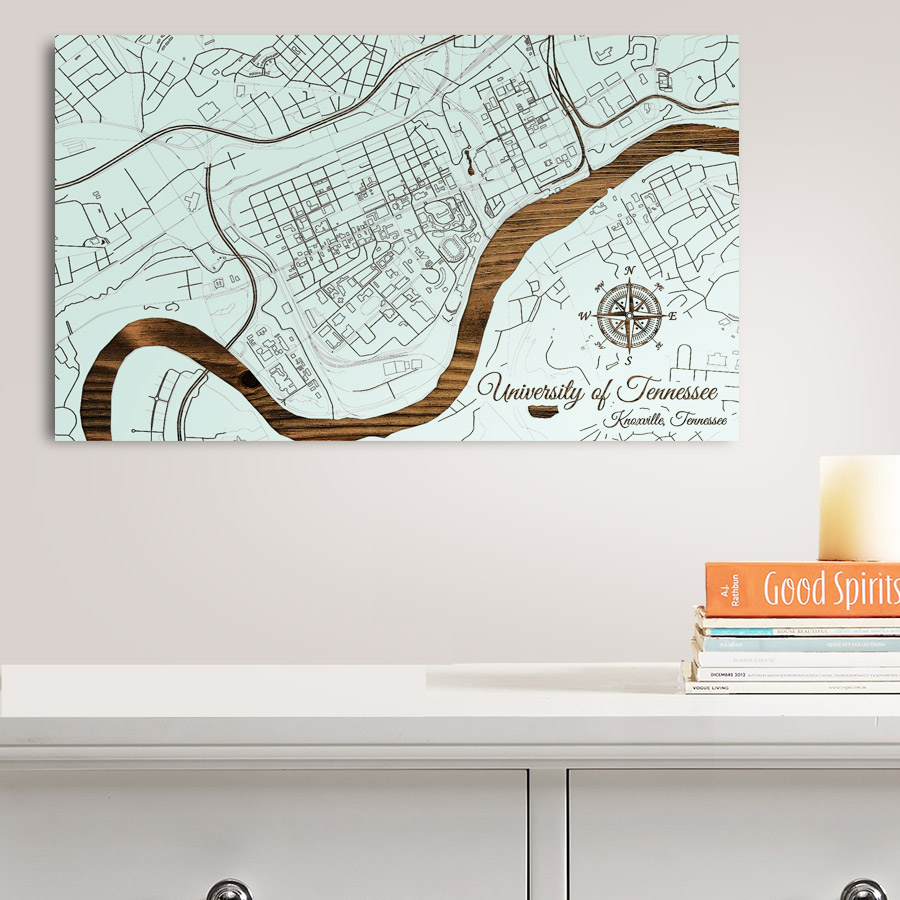 University of Tennessee Campus Map | Burnt Laser-Cut Wall Map
