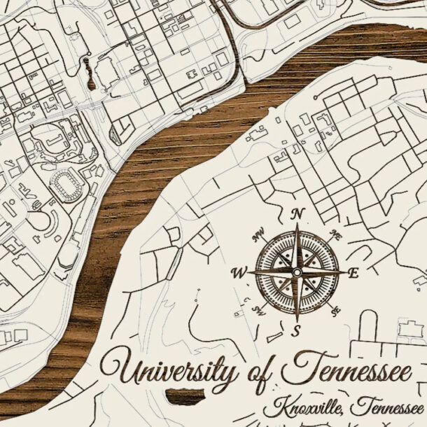 University of Tennessee Campus Map | Burnt Laser-Cut Wall Map