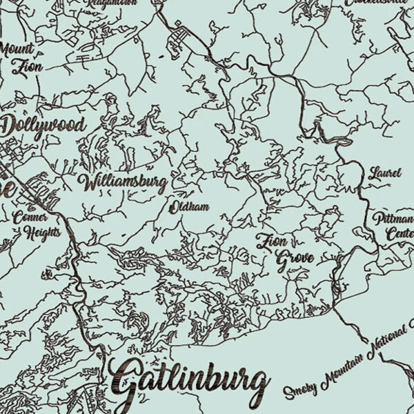 Gatlinburg, Tennessee Wooden Map | Burnt Laser-Cut Wall Map