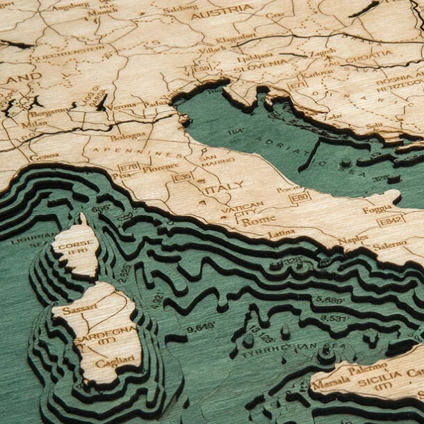 Western Europe 3D Wood Map | 3D Topographic Wood Chart