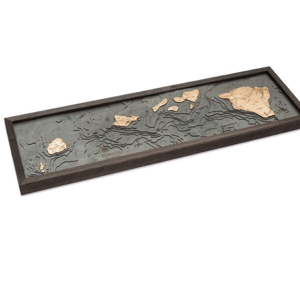 Hawaiian Islands 3D Wood Map | Framed 3D Topographic Wood Chart