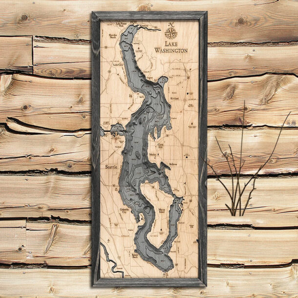 Lake Washington Wood Map | Framed 3D Topographic Wood Chart