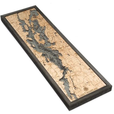 Lake Champlain Wood Map | 3D Topographic Wood Chart, 13.5" x 43"