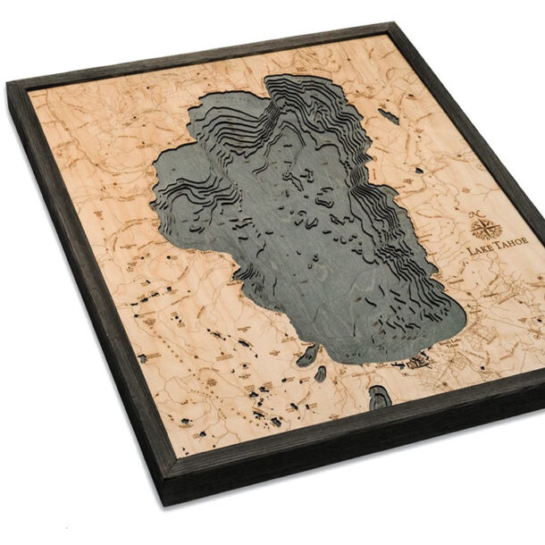 Lake Tahoe Wood Map | Framed 3D Topographic Wood Chart, 24.5" x 31"