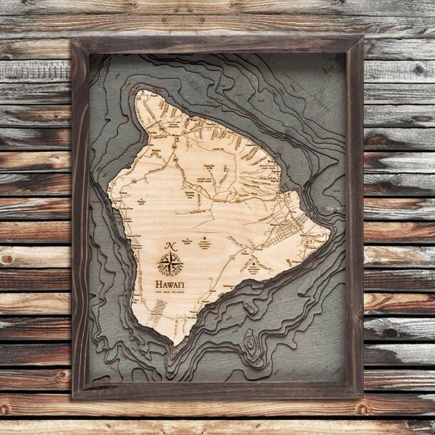 Hawaii Wood Map | 3D Topographic Wood Chart of the Island of Hawaii