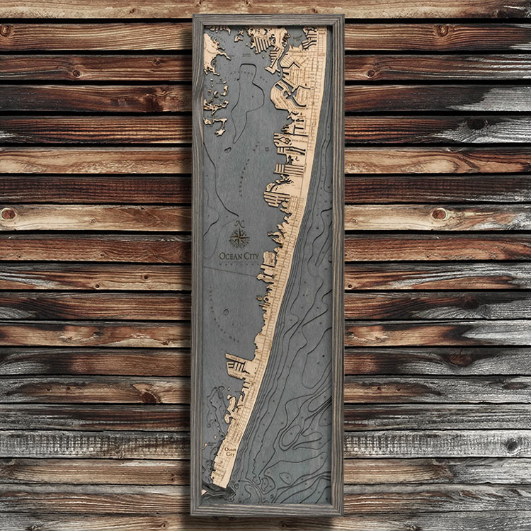 Delaware Bay Wood Map | 3D Topographic Wood Chart, 24.5" x 31"