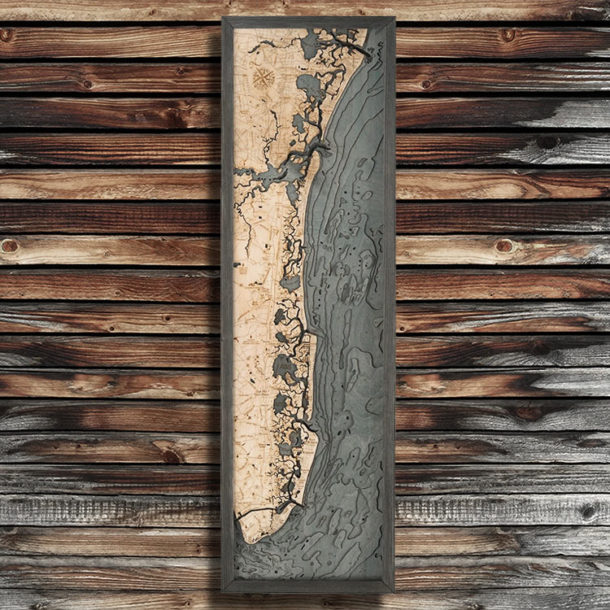 New Jersey Shore Wood Map (South) | 3D Nautical Wood Chart, 13.5" x 43"