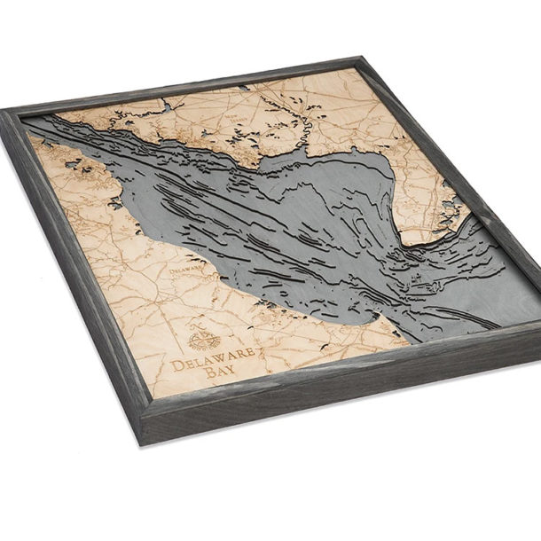 Delaware Bay Wood Map | 3D Topographic Wood Chart, 24.5" x 31"