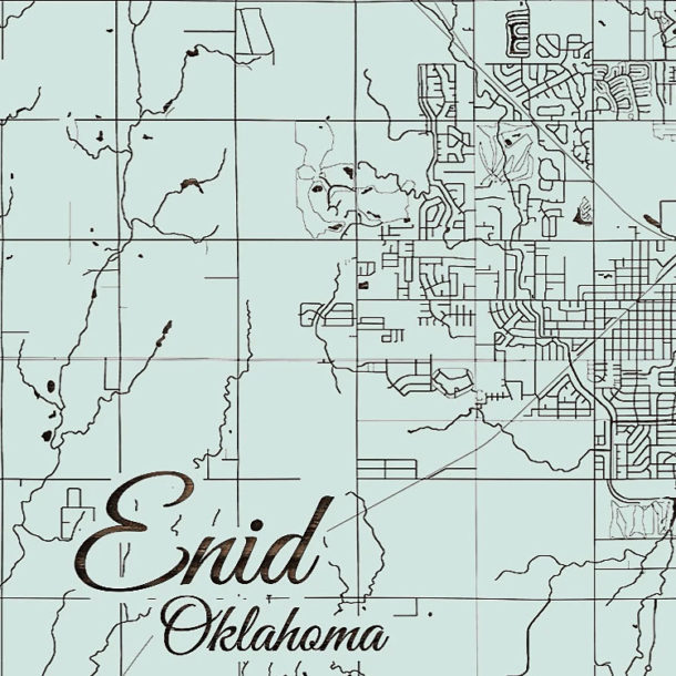 Enid, Oklahoma Wooden Map | Burnt Laser-Cut Wall Map