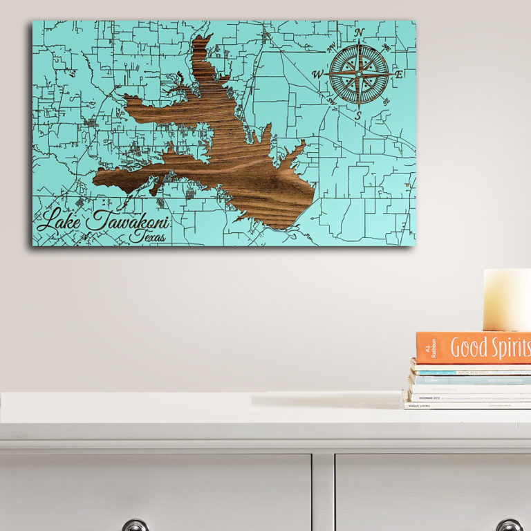 Lake Tawakoni, Texas Wood Map | Burnt Laser-Cut Wall Map