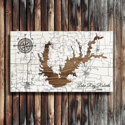Lake Ray Roberts, Texas Wood Map | Burnt Laser-Cut Wall Map