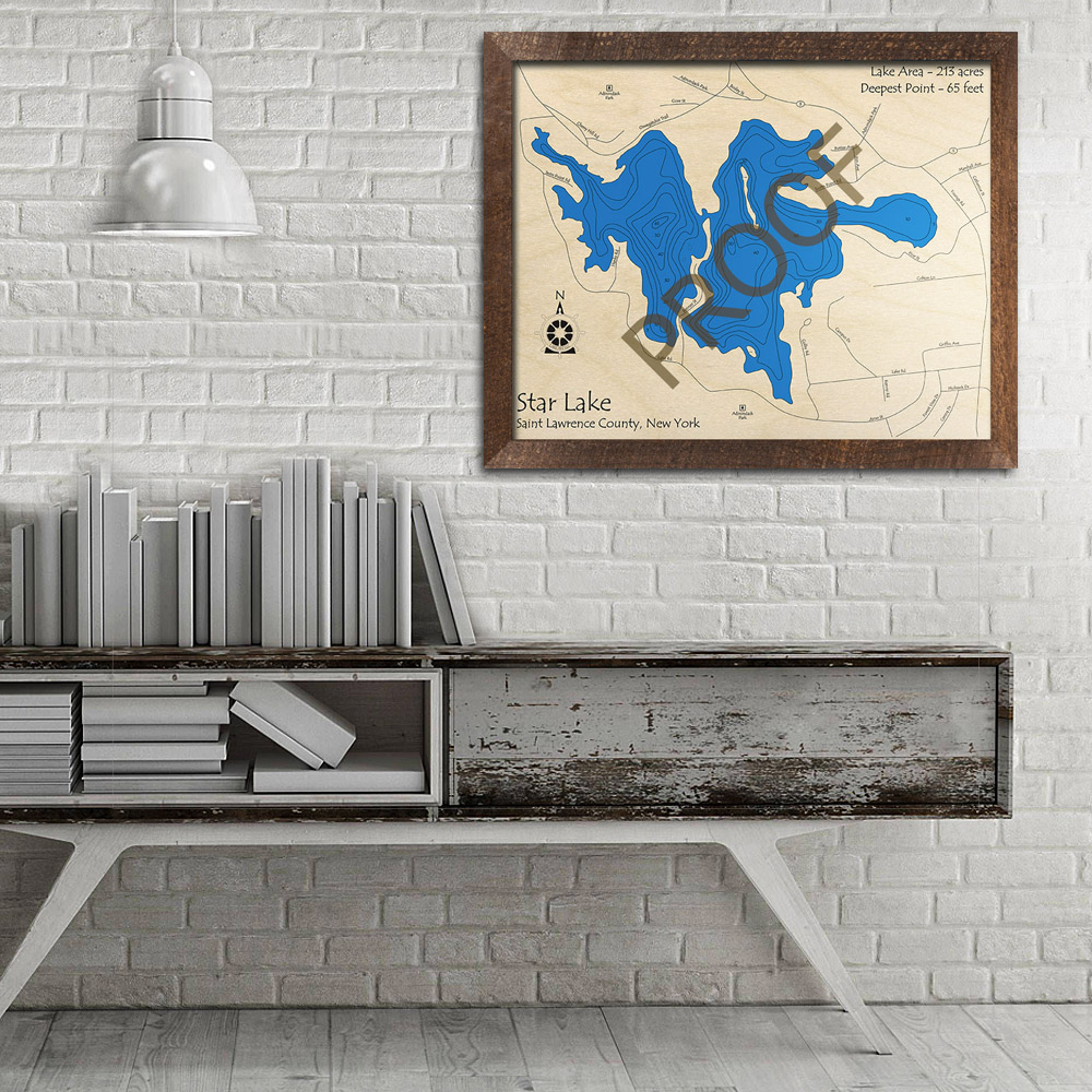 Star Lake, NY 3D Wood Map | Laser-etched Nautical Decor