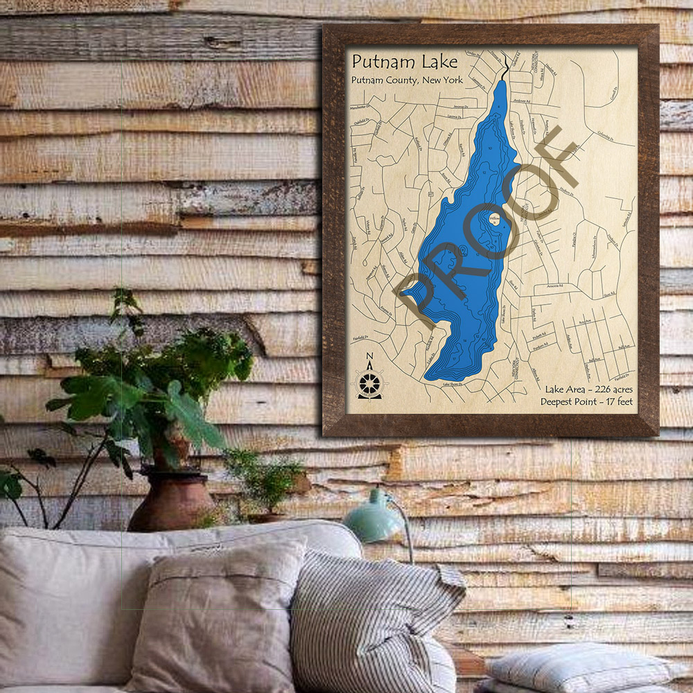 Putnam Lake, NY 3D Wood Map | Laser-etched Nautical Decor