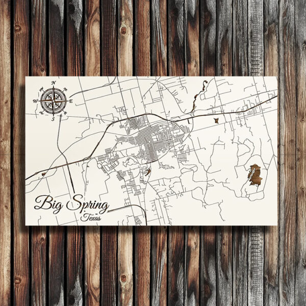 Big Spring, Texas Wooden Map | Burnt Laser-Cut Wall Map