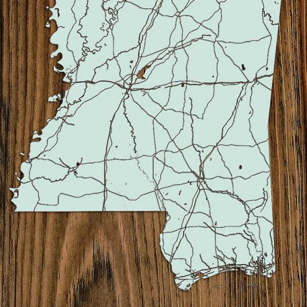 State of Mississippi Wooden Map | Burnt Laser-Cut Wall Map