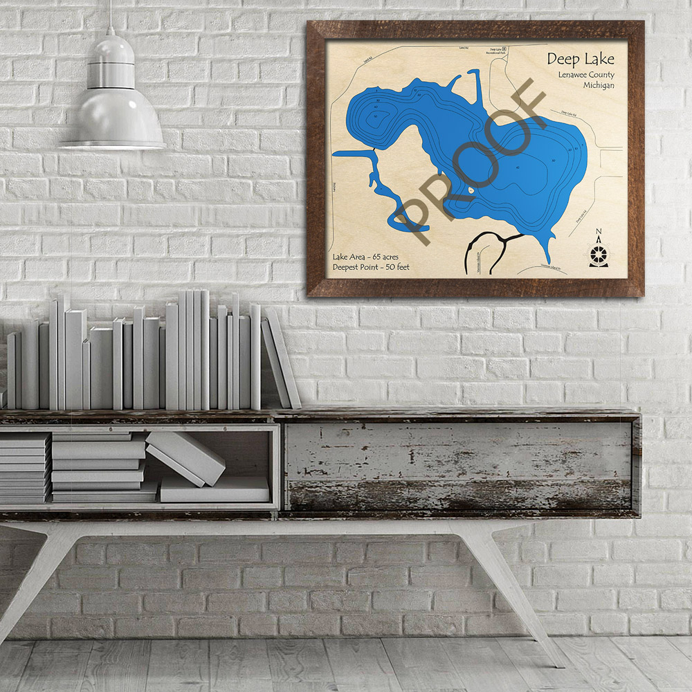 Deep Lake, MI 3D Wood Map | Michigan Nautical Wall Art