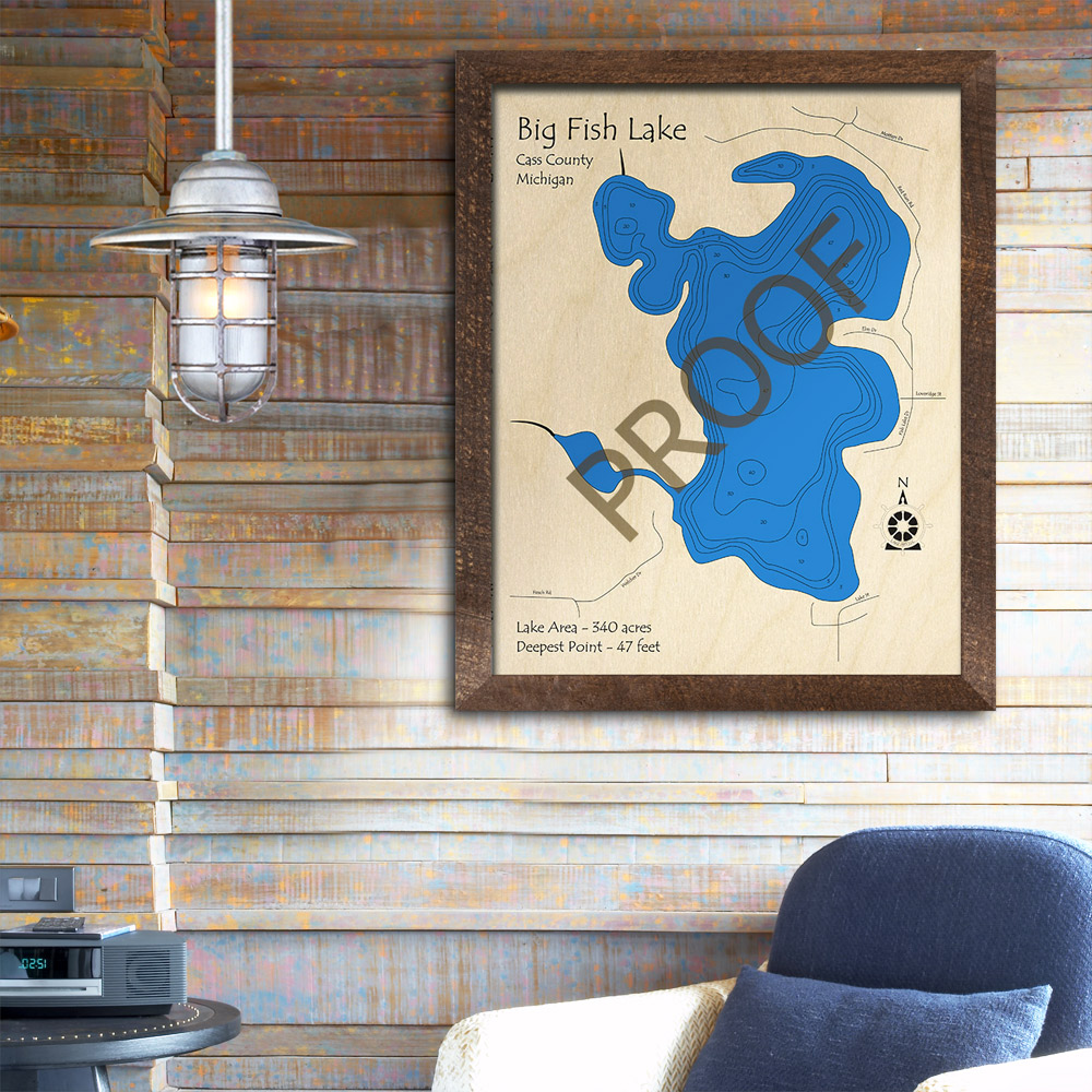 Big Fish Lake, MI 3D Wood Map | Michigan Nautical Wall Art