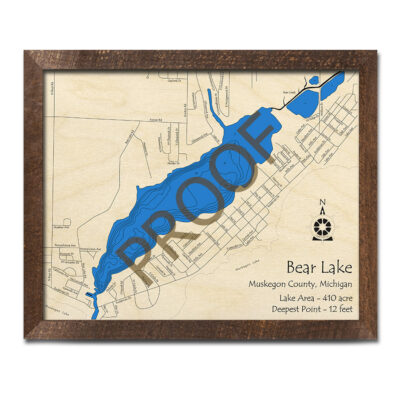 Bear Lake (Muskegon County), MI 3D Wood Map | Michigan Nautical Wall Art