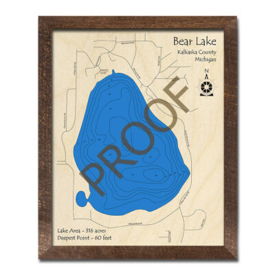 Bear Lake (Kalkaska County), MI 3D Wood Map | Michigan Nautical Wall Art
