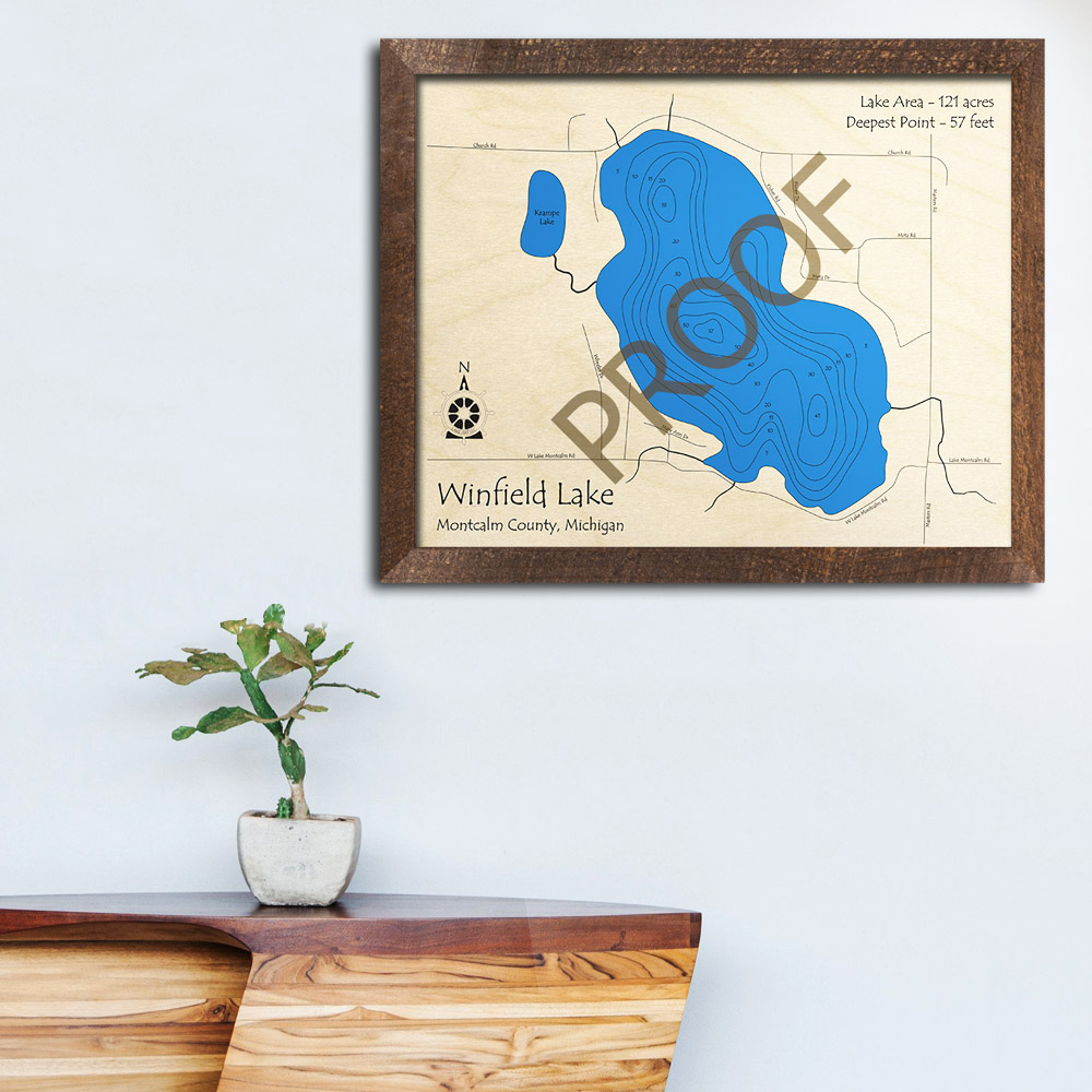 Winfield Lake, MI 3D Wood Map | Michigan Nautical Wall Art