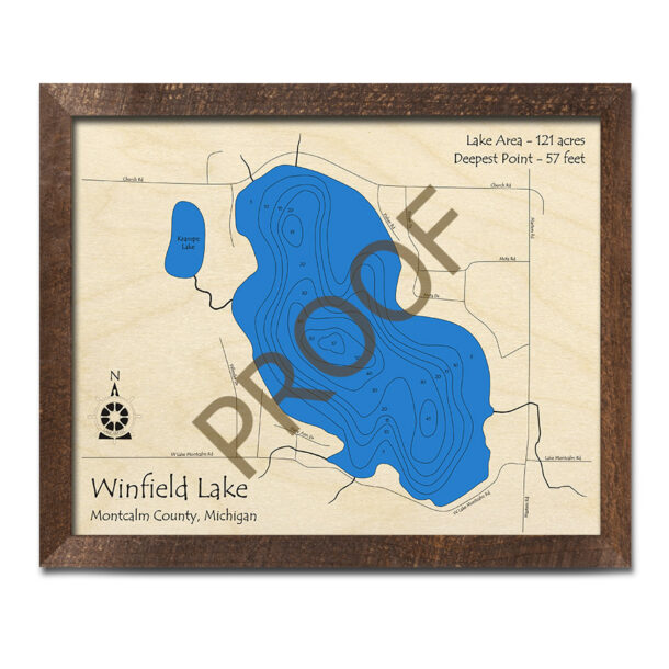 Winfield Lake, MI 3D Wood Map | Michigan Nautical Wall Art