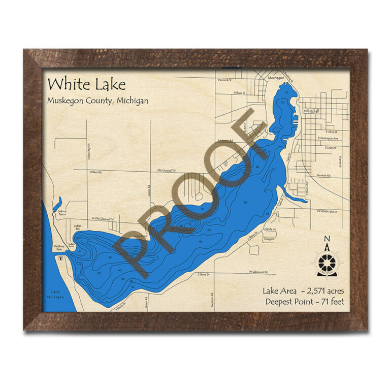 White Lake (Muskegon County), MI 3D Wood Map | Michigan Nautical Wall Art