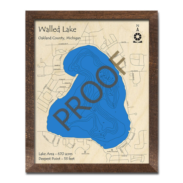 Walled Lake, MI 3D Wood Map | Michigan Nautical Wall Art