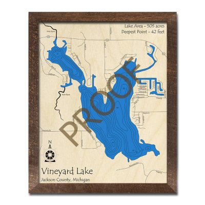 Vineyard Lake, MI 3D Wood Map | Michigan Nautical Wall Art