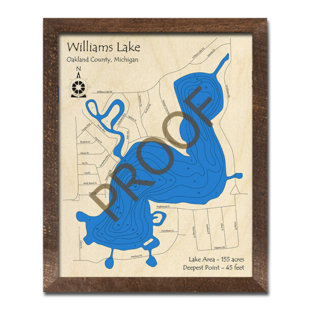 Williams Lake, MI 3D Wood Map | Michigan Nautical Wall Art