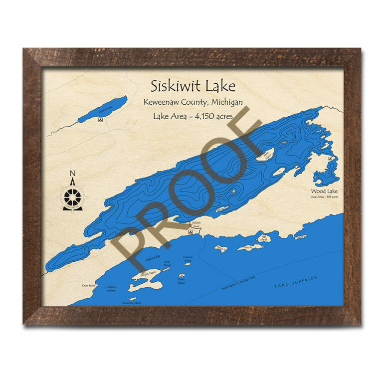 Siskiwit Lake, MI 3D Wood Map | Michigan Nautical Wall Art