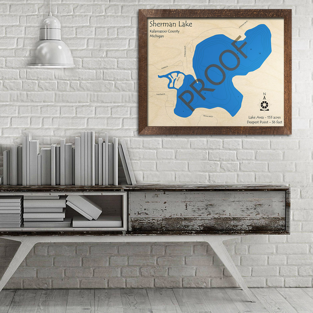 Sherman Lake, MI 3D Wood Map | Michigan Nautical Wall Art