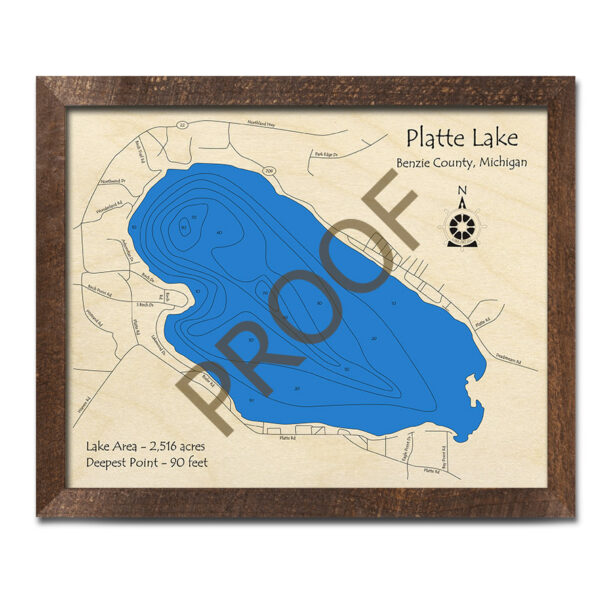 Platte Lake, MI 3D Wood Map | Michigan Nautical Wall Art