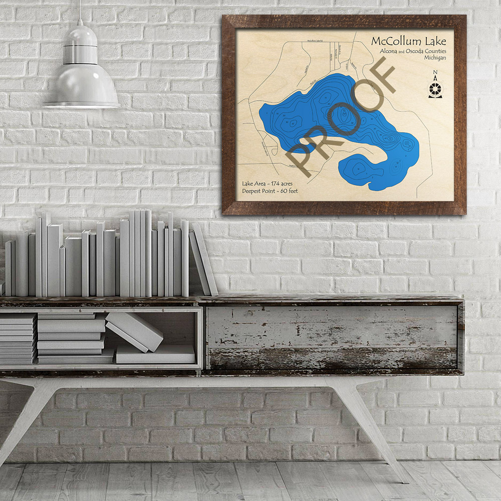 McCollum Lake, MI 3D Wood Map | Michigan Nautical Wall Art