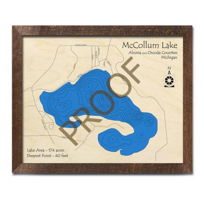 McCollum Lake, MI 3D Wood Map | Michigan Nautical Wall Art
