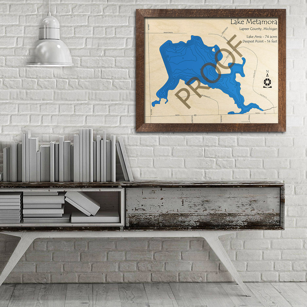 Lake Metamora, MI 3D Wood Map | Michigan Nautical Wall Art