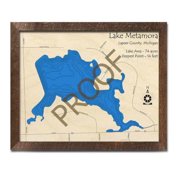 Lake Metamora, MI 3D Wood Map | Michigan Nautical Wall Art
