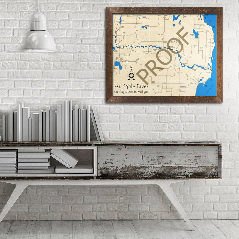 Au Sable River - Lake Huron, MI 3D Wood Map | Michigan Nautical Wall Art