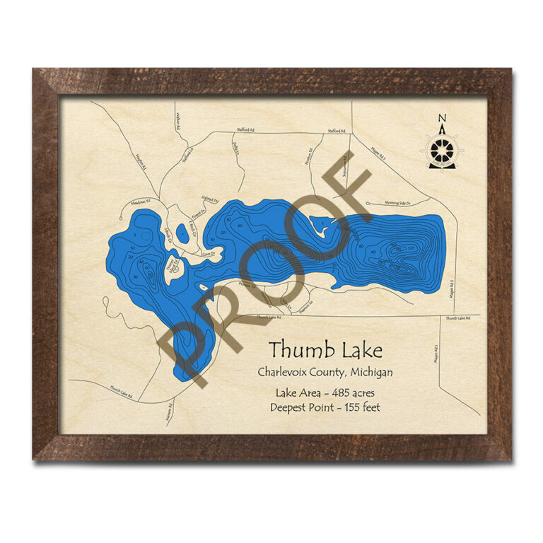 Thumb Lake, MI 3D Wood Map | Michigan Nautical Wall Art