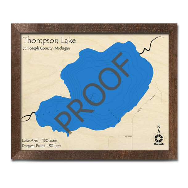 Thompson Lake (St. Jospeph Cty), MI 3D Wood Map | Michigan Nautical ...