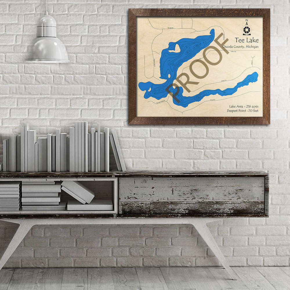 Tee Lake, MI 3D Wood Map | Michigan Nautical Wall Art