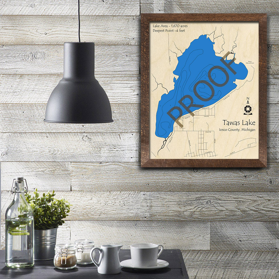 Tawas Lake, MI 3D Wood Map | Michigan Nautical Wall Art
