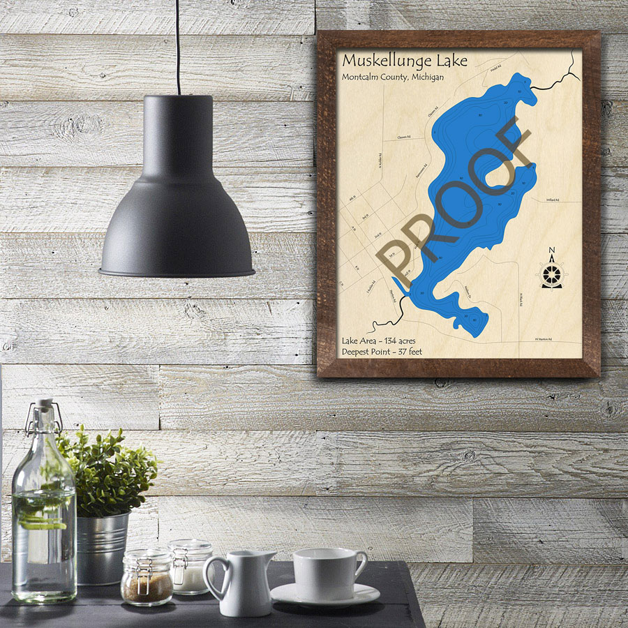 Muskellunge Lake, MI 3D Wood Map | Michigan Nautical Wall Art